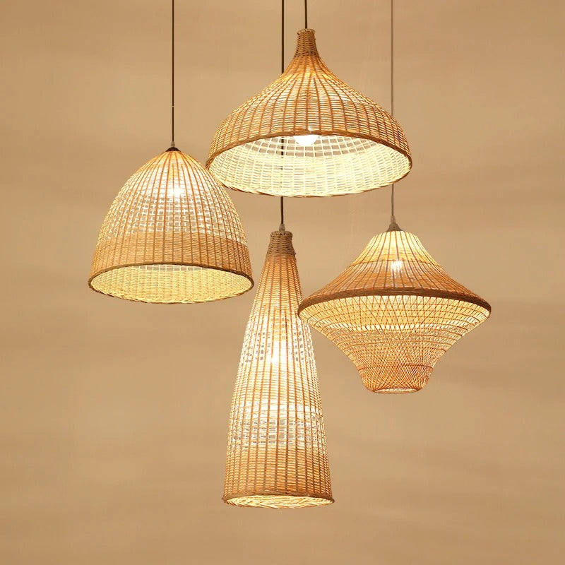 Set 4 Modern Rattan Cluster Pendant Light – IndochinaLight